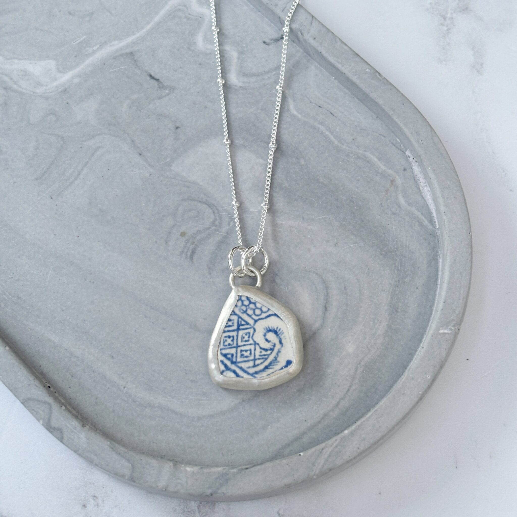 Large sea pottery and sterling silver pendantJenny Grace Jewellery